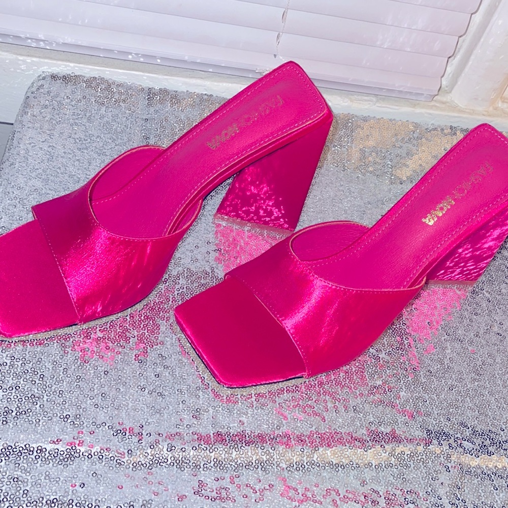 Hot Pink Fashion Nova Chunky Heel Slides, Brand New,S… - Gem